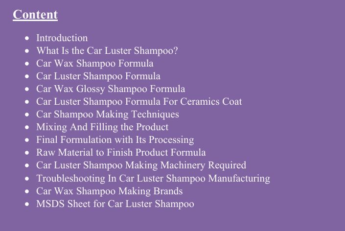 Car Luster Shampoo Formula - At - 1 Chemical Formula Services