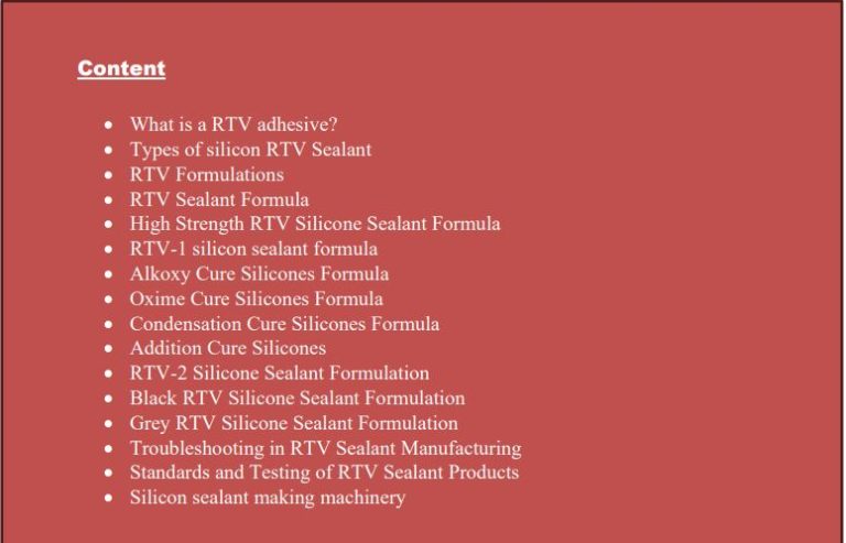 Silicon RTV Sealant Formulation - At - 1 Chemical Formula Services