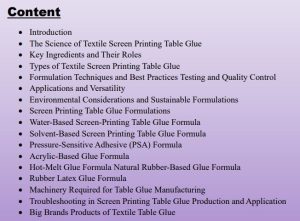 Textile Screen Printing Table Glue - At - 1 Chemical Formula Services