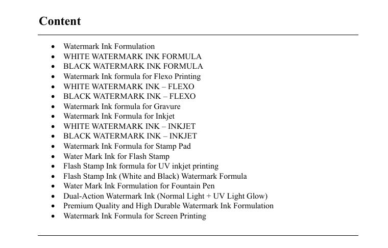 Watermark Printing Ink Formulations - At - 1 Chemical Formula Services